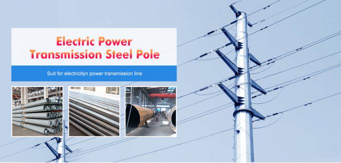 80FT polygon 69kv galvanised power pole , Transmission Line Steel Poles