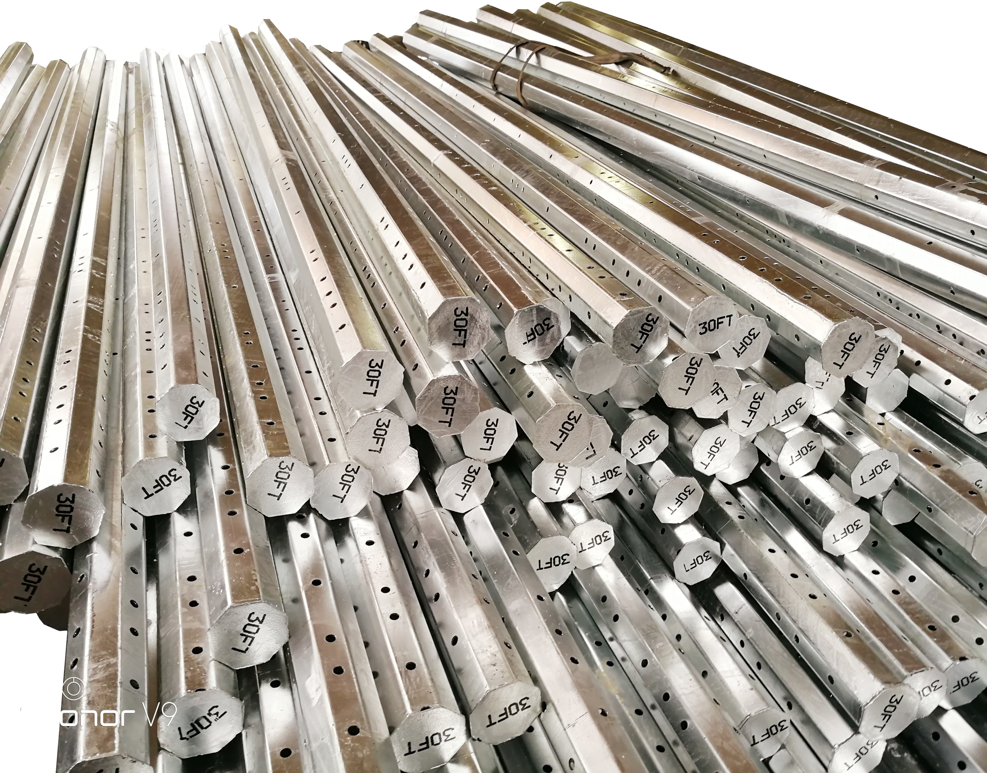 30FT 9M Tapered Steel Pole Octagonal Galvanizing Steel Transmission ...