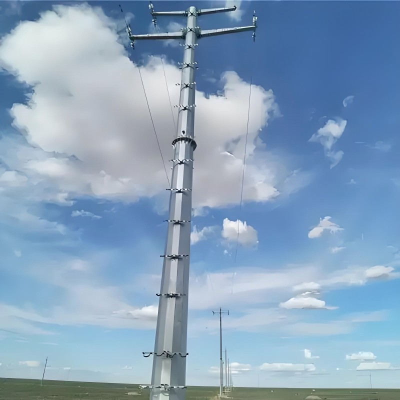 10KV Single Loop Polygonal Galvanized Round Post Suspension Steel Tower ...